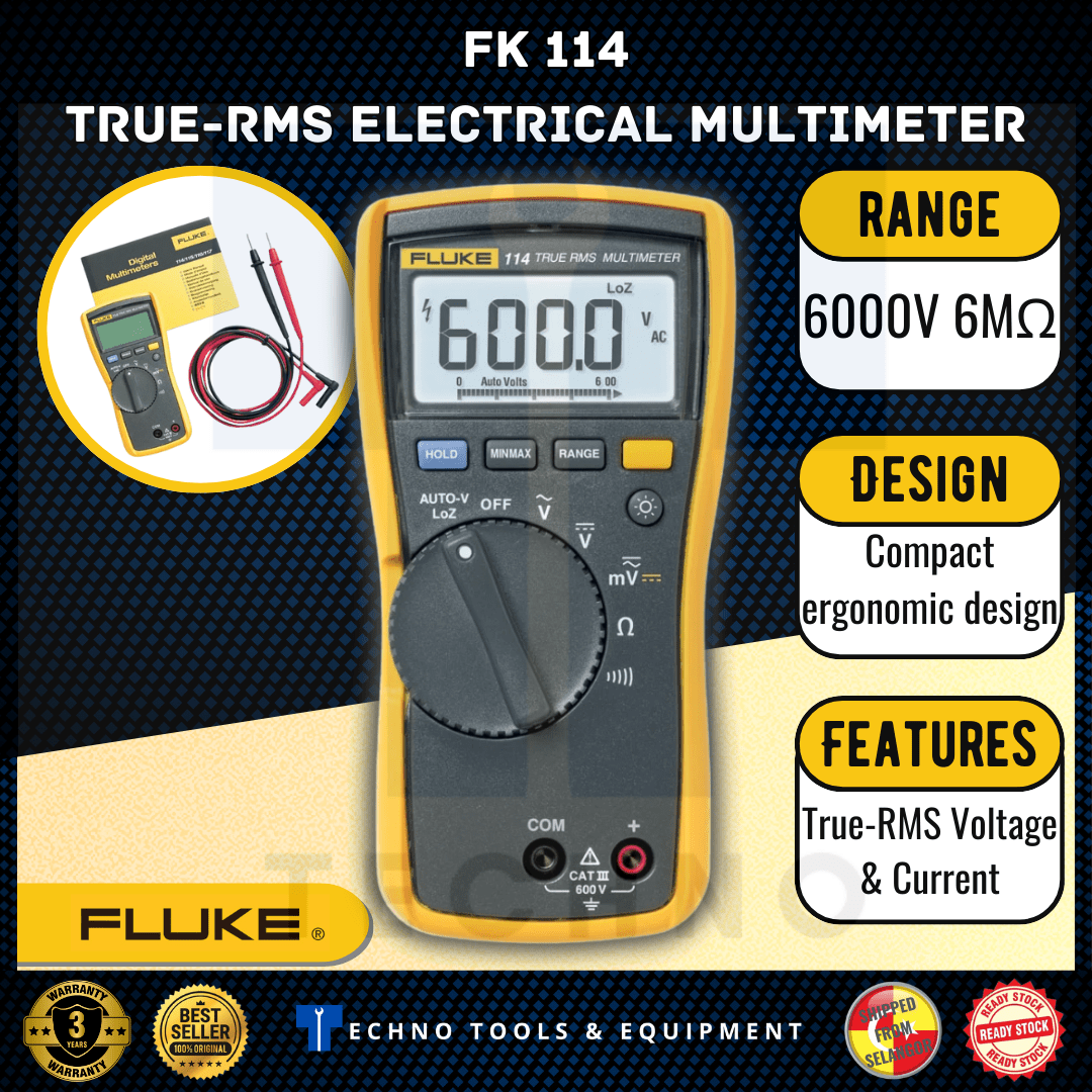 FLUKE 114 Digital Multimeter True-RMS Electrical Meter – Techno Tools & Equipment