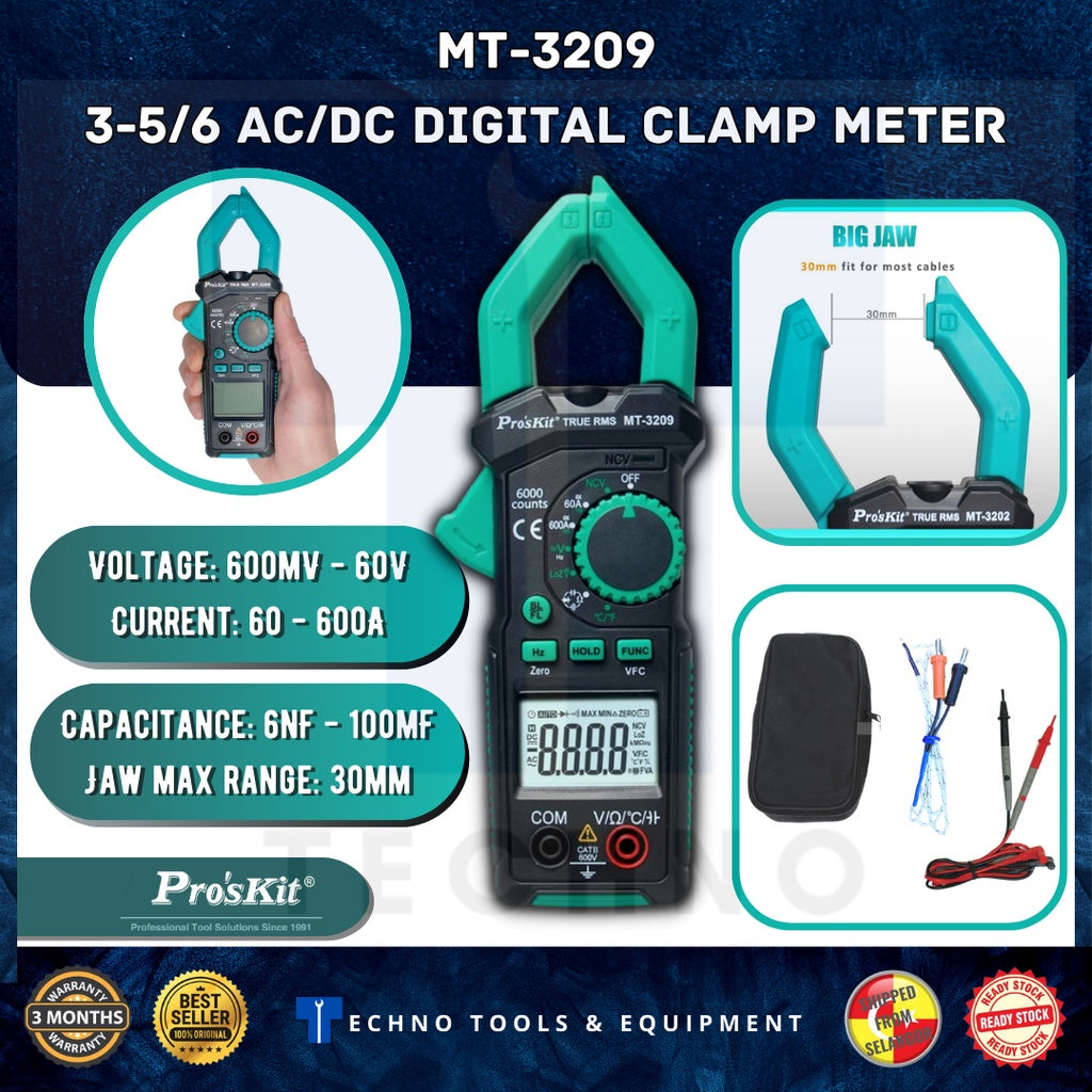 Pro'sKit MT-3209 3-5/6 AC/DC Digital Clamp Meter – Techno Tools & Equipment