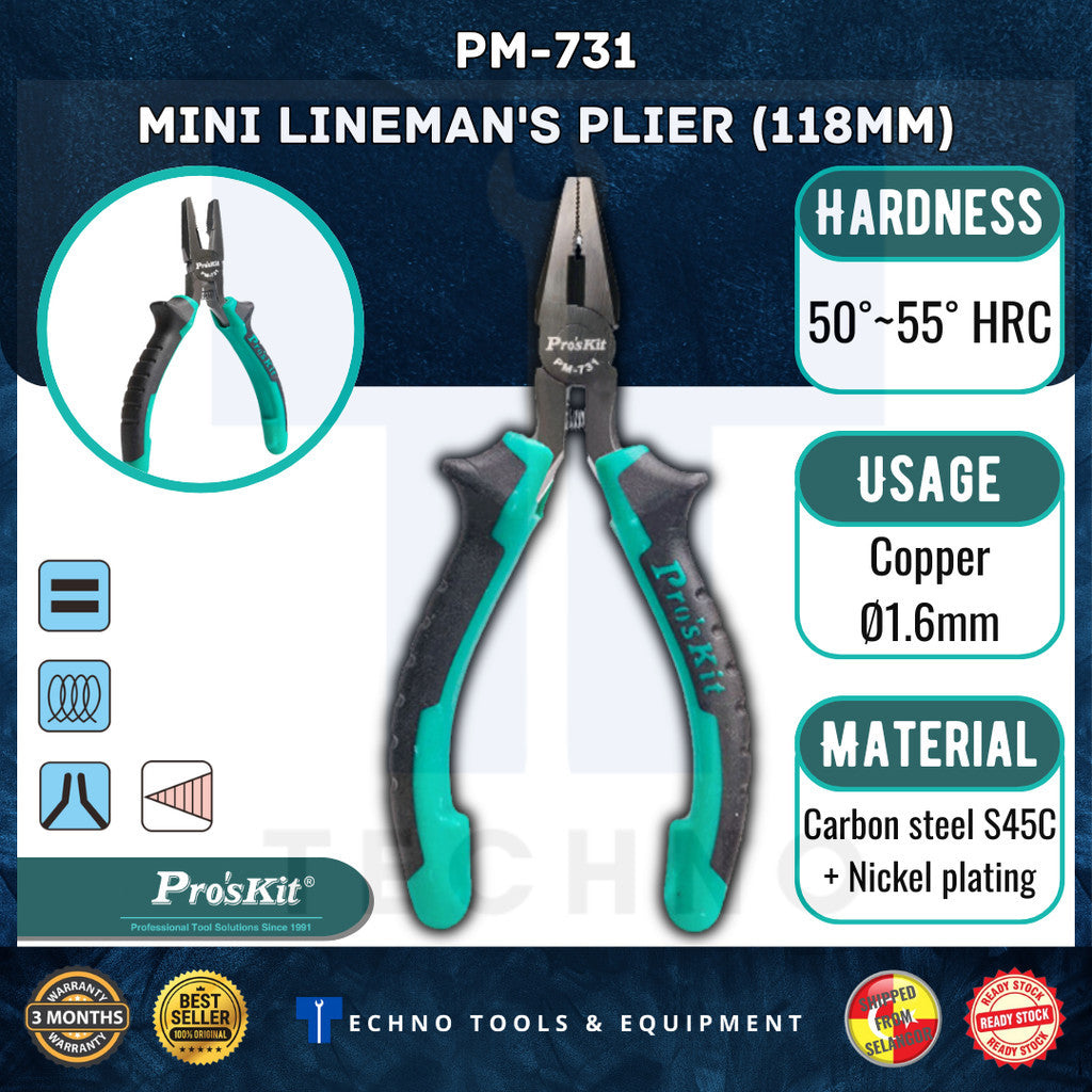 Pro'sKit PM-731 Mini Lineman's Plier (118mm) – Techno Tools & Equipment