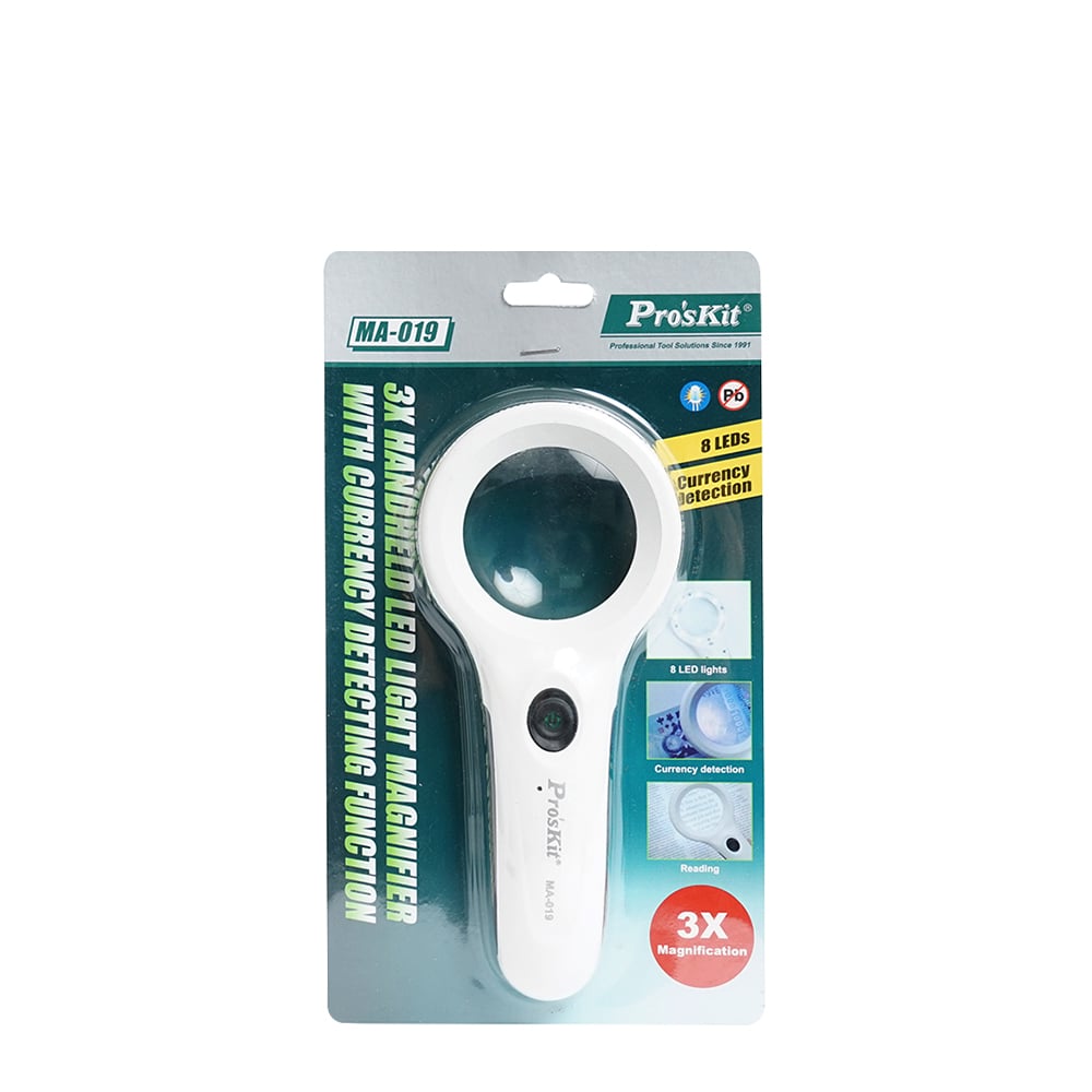 PRO'SKIT MA-019 3X Handheld LED Light Magnifier with Currency Detectin ...