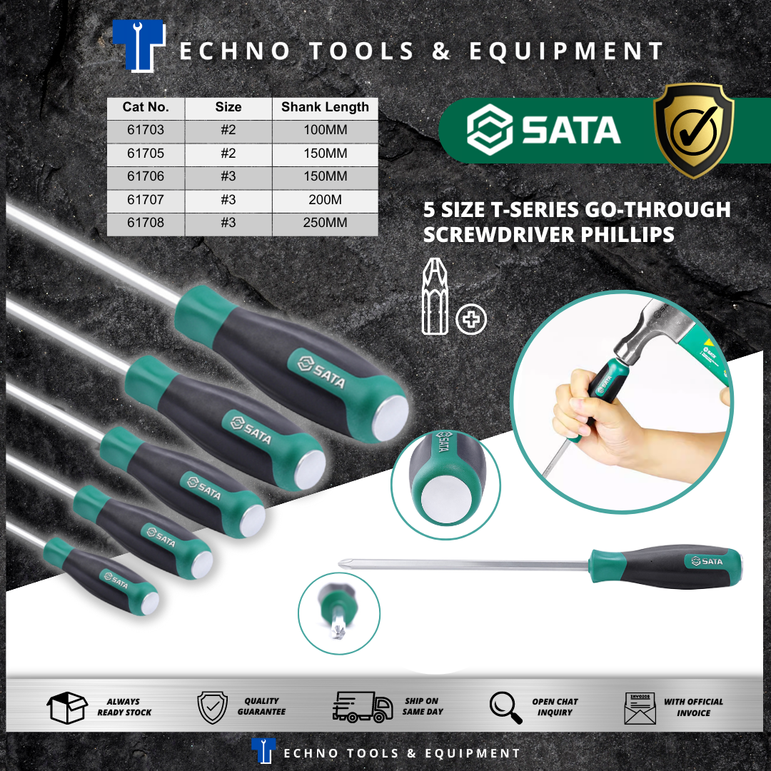 SATA T Series Go Through Screwdriver Phillips / Hammerable Screwdriver ...
