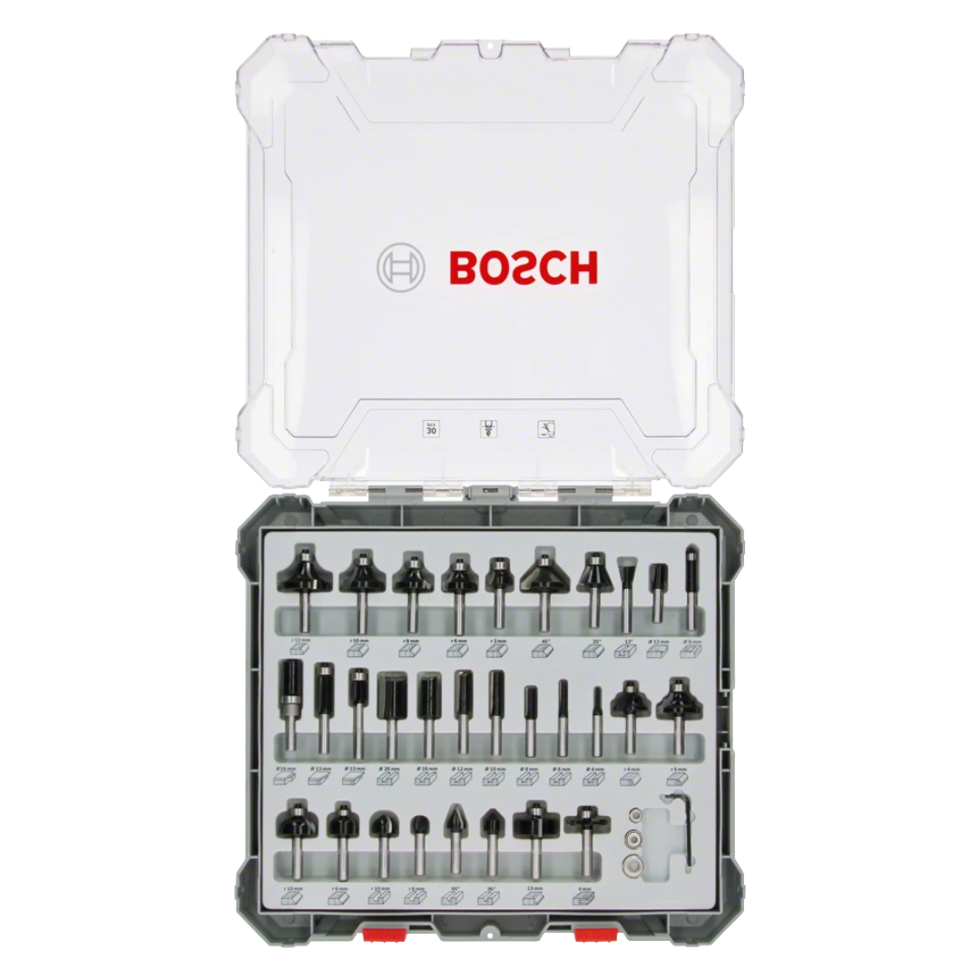 Bosch 2607017476 ROUTER BIT SET 30 PCS MIXED 1/4" SHANK – Techno Tools ...