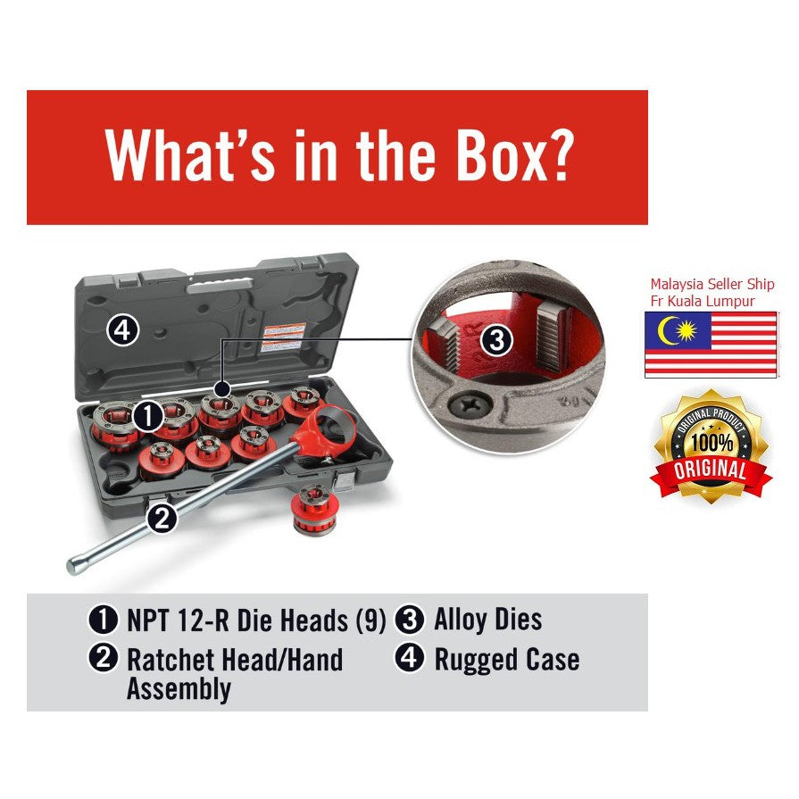RIDGID 36505 12-R Exposed Ratchet Threader Set, Ratcheting Pipe Thread ...