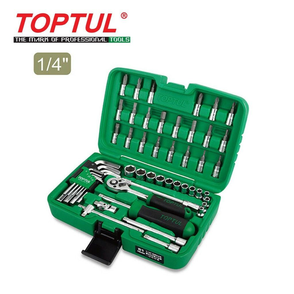 TOPTUL 51PCS 1/4" DR. Flank Socket & Hex Key Wrench Set Professional G ...