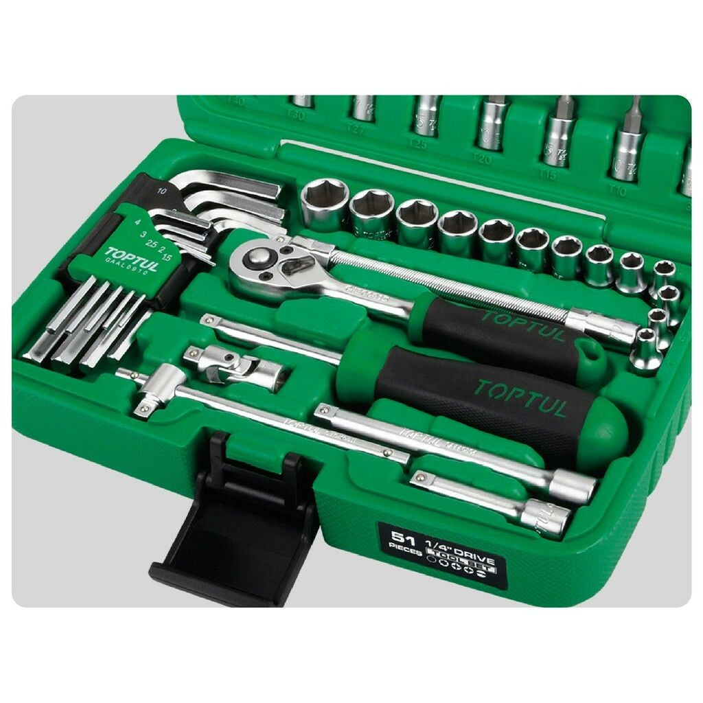 TOPTUL 51PCS 1/4" DR. Flank Socket & Hex Key Wrench Set Professional G ...