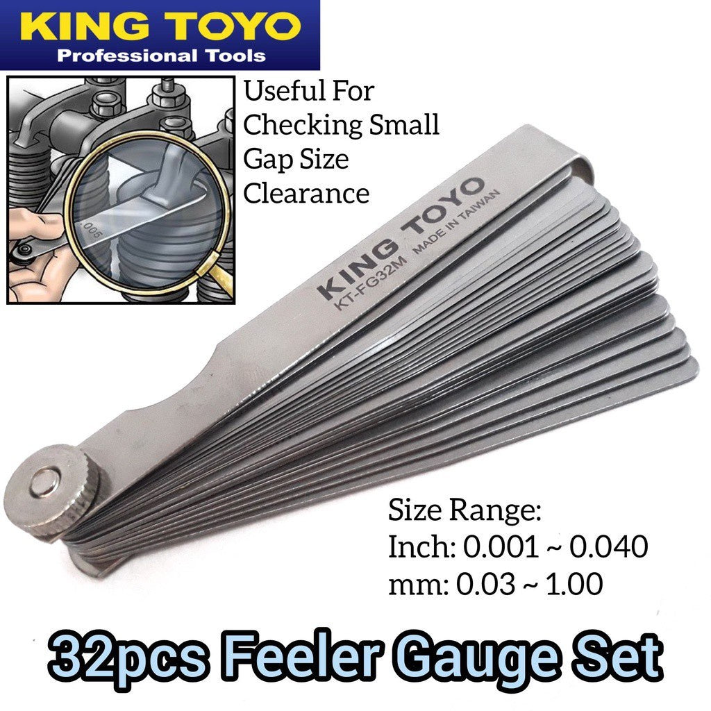 KingToyo KT-FG32M 32 Blades Feeler Gauge (MM & Inches)MM Range: 0.03 t ...