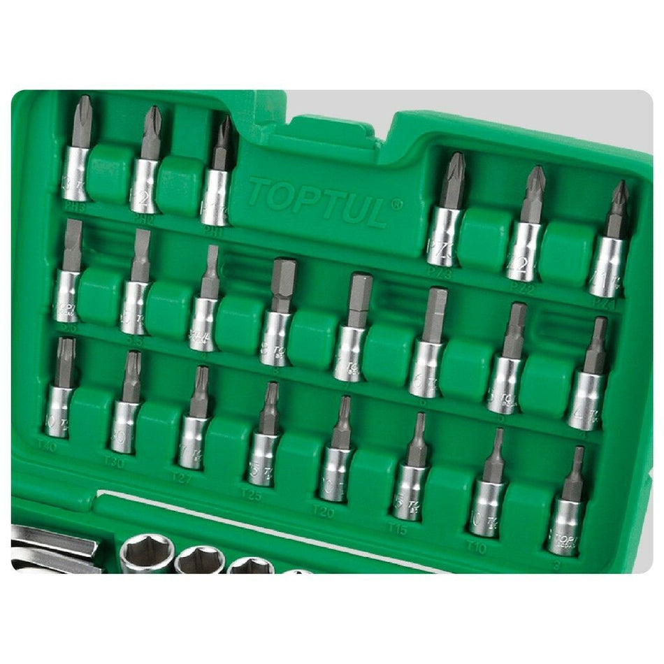TOPTUL 51PCS 1/4" DR. Flank Socket & Hex Key Wrench Set Professional G ...