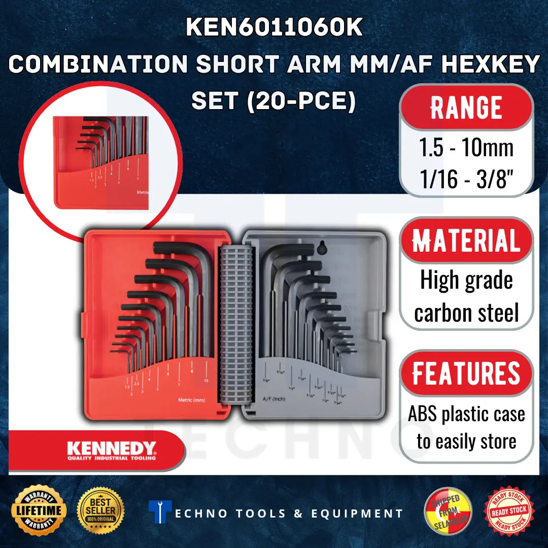 KENNEDY KEN6011060K 20P Combination Short Arm mm/Af Hex Key Set ...