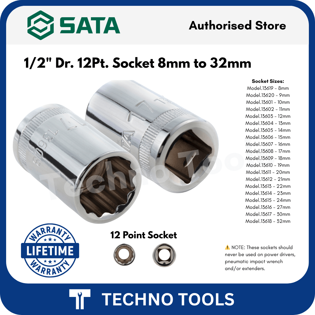 SATA 1/2" Drive 12-Point Socket (8mm–32mm) – Chrome Hand Socket Set ...