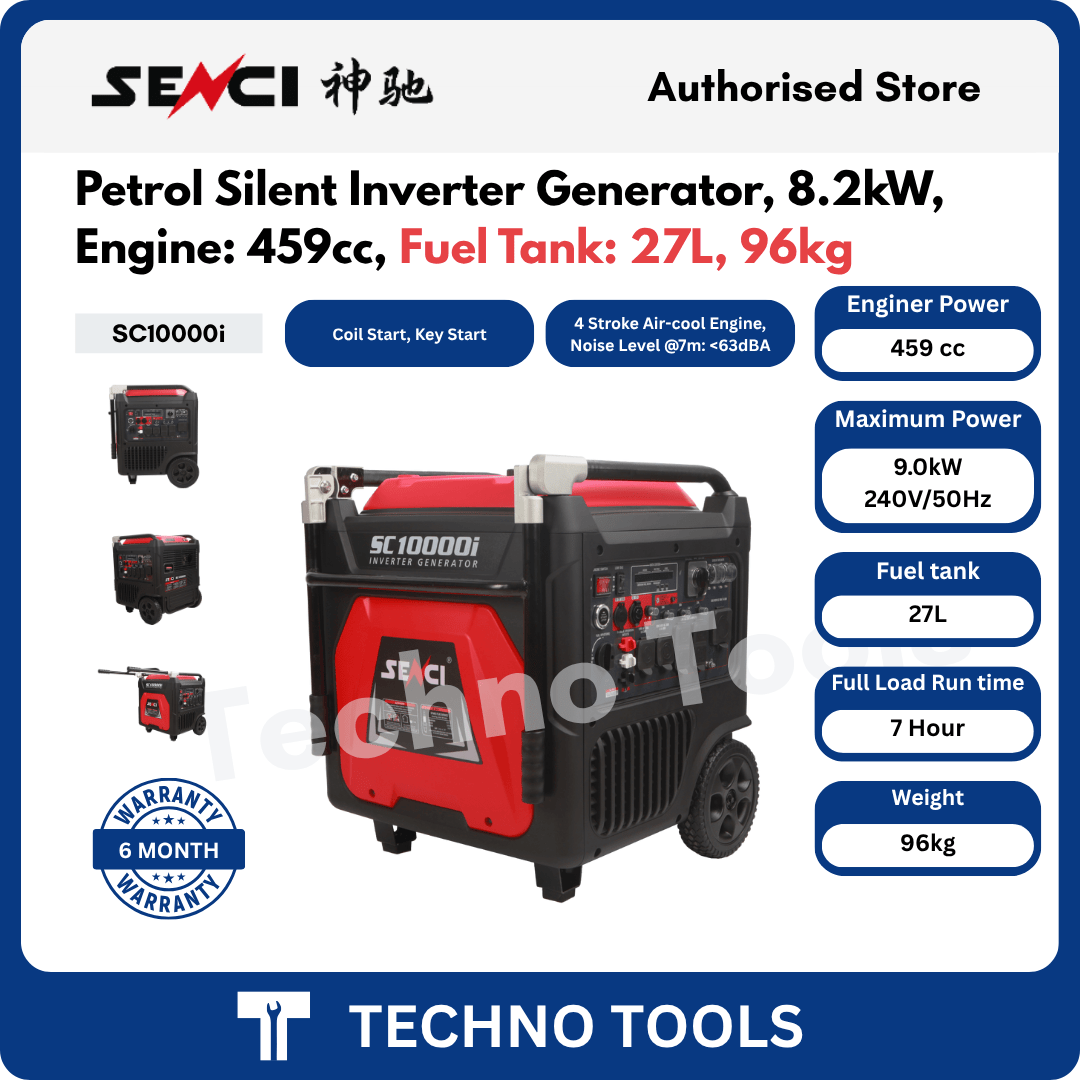 Senci SC10000i 8.2kW Petrol Silent Inverter Generator – 459cc Engine, 27L Tank – Techno Tools ...