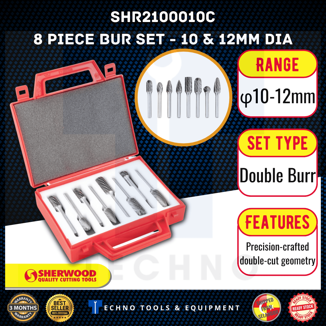 SHR2100010C 8 PIECE BUR SET - 10 & 12MM DIA SHEERWOOD – Techno Tools ...