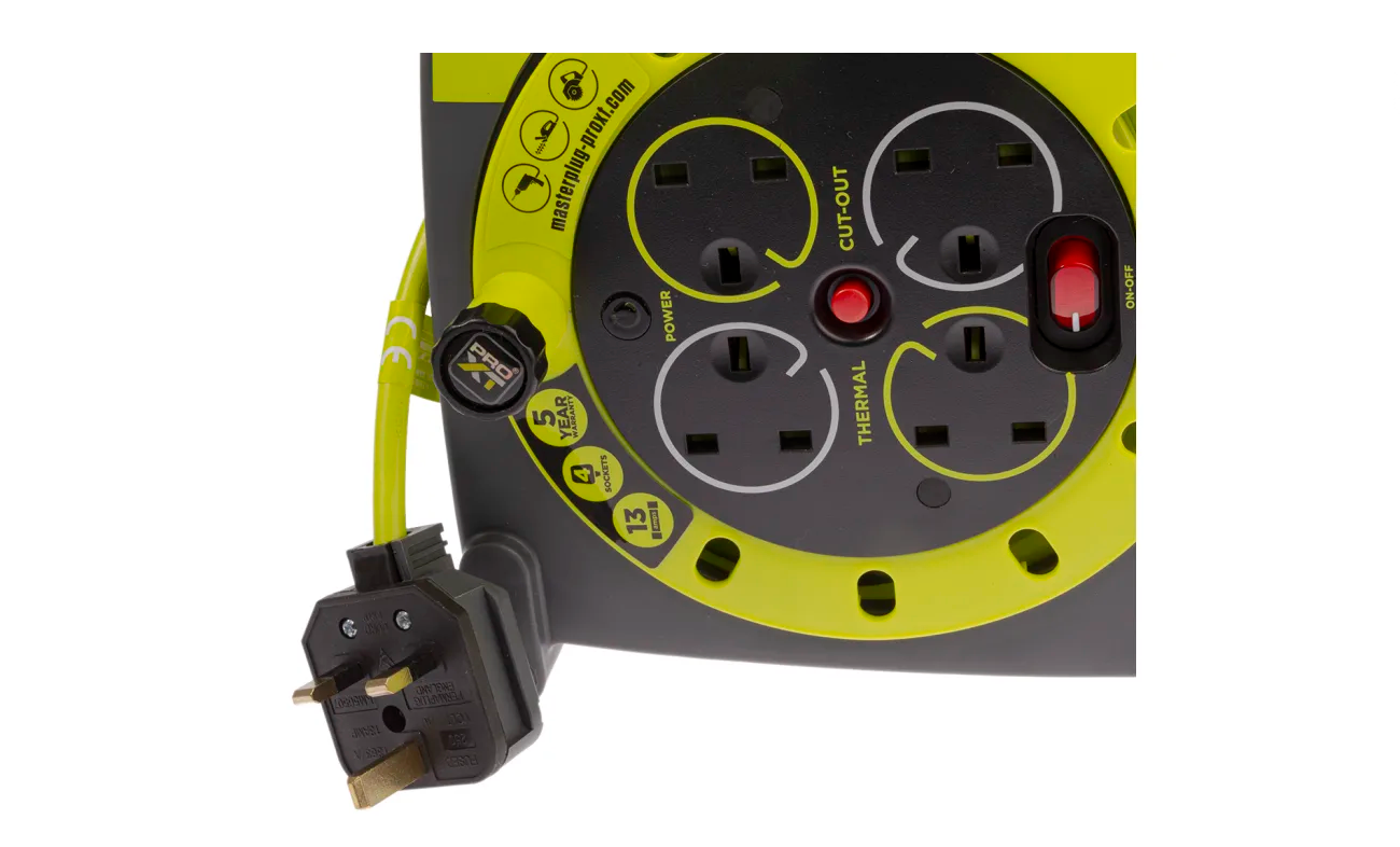 MasterPlug 15m 4 Socket Type G - British Cable Reel, 240 V (Extension ...