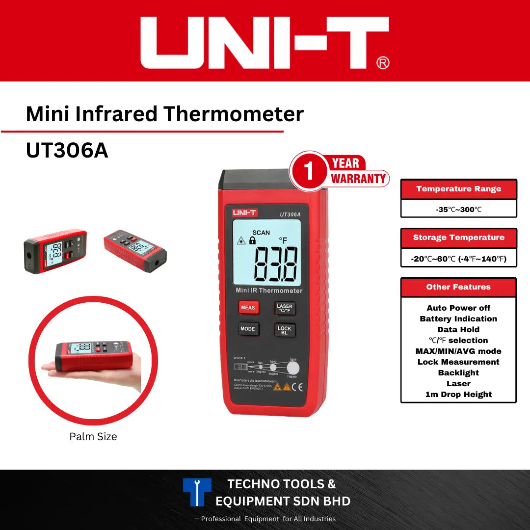 UNI-T 306A Mini Infrared Thermometer (UT306A), -35℃~300℃, with Backlig ...