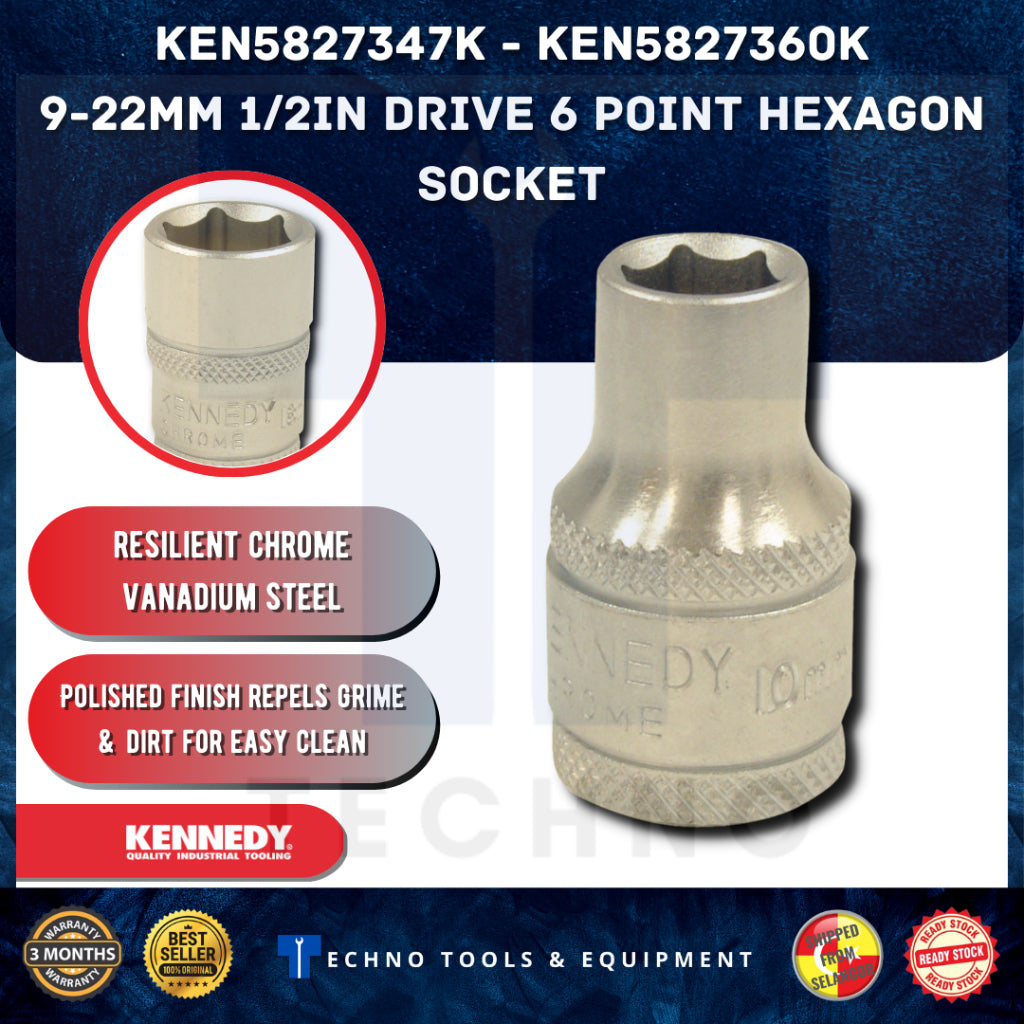 KENNEDY 9 - 22mm 6 POINT SINGLE HEX SOCKET 1/2" SQ DR KEN5827347K - K ...