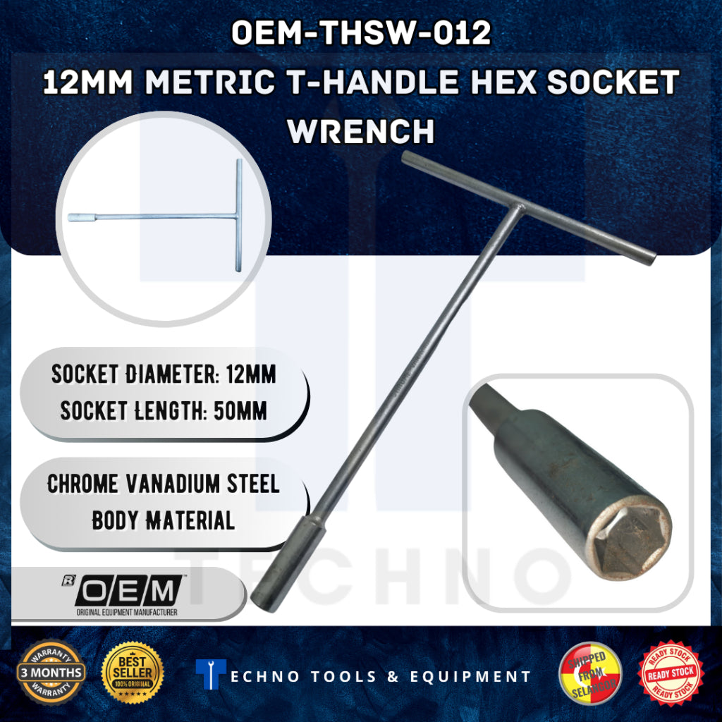 OEM OEM-THSW-012 Metric 12mm Drive T-Bar Handle Hex Socket Wrench Span ...