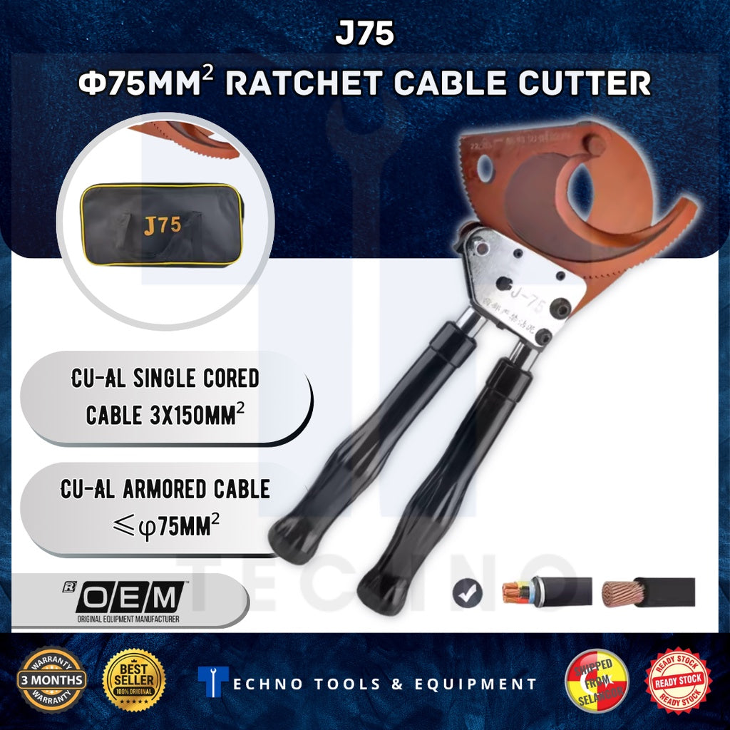 J52 J75 J95 50mm² 75mm² 95mm²RATCHET CABLE CUTTER – Techno Tools ...