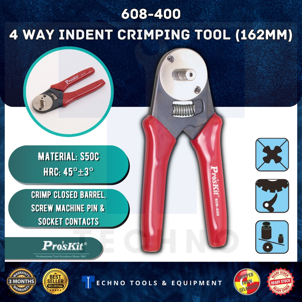 Pro'skit 608-400 4 Way Indent Crimping Tool (162mm) – Techno Tools ...