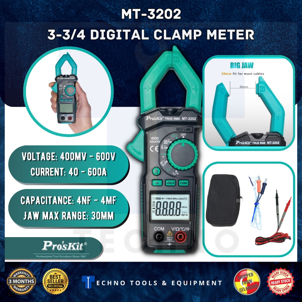 Pro'skit MT-3202 3-3/4 Digital Clamp Meter – Techno Tools & Equipment