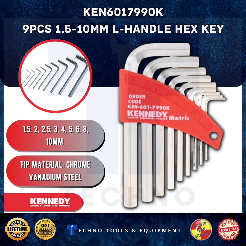 KENNEDY KEN6017990K 9Pcs 1.5-10mm L-Handle Hex Key – Techno Tools ...