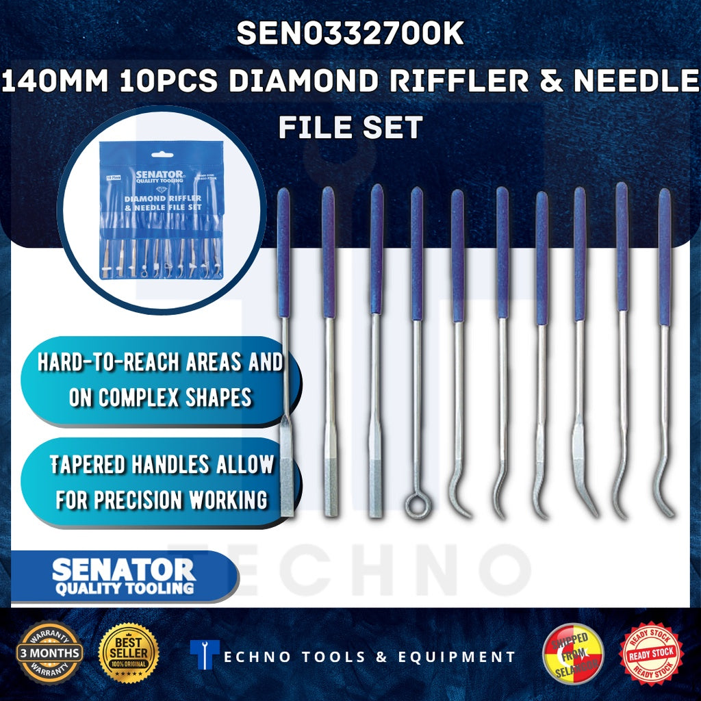 Senator SEN0332700K 140mm / 5-1/2" 10 Piece Diamond Riffler & Needle F ...