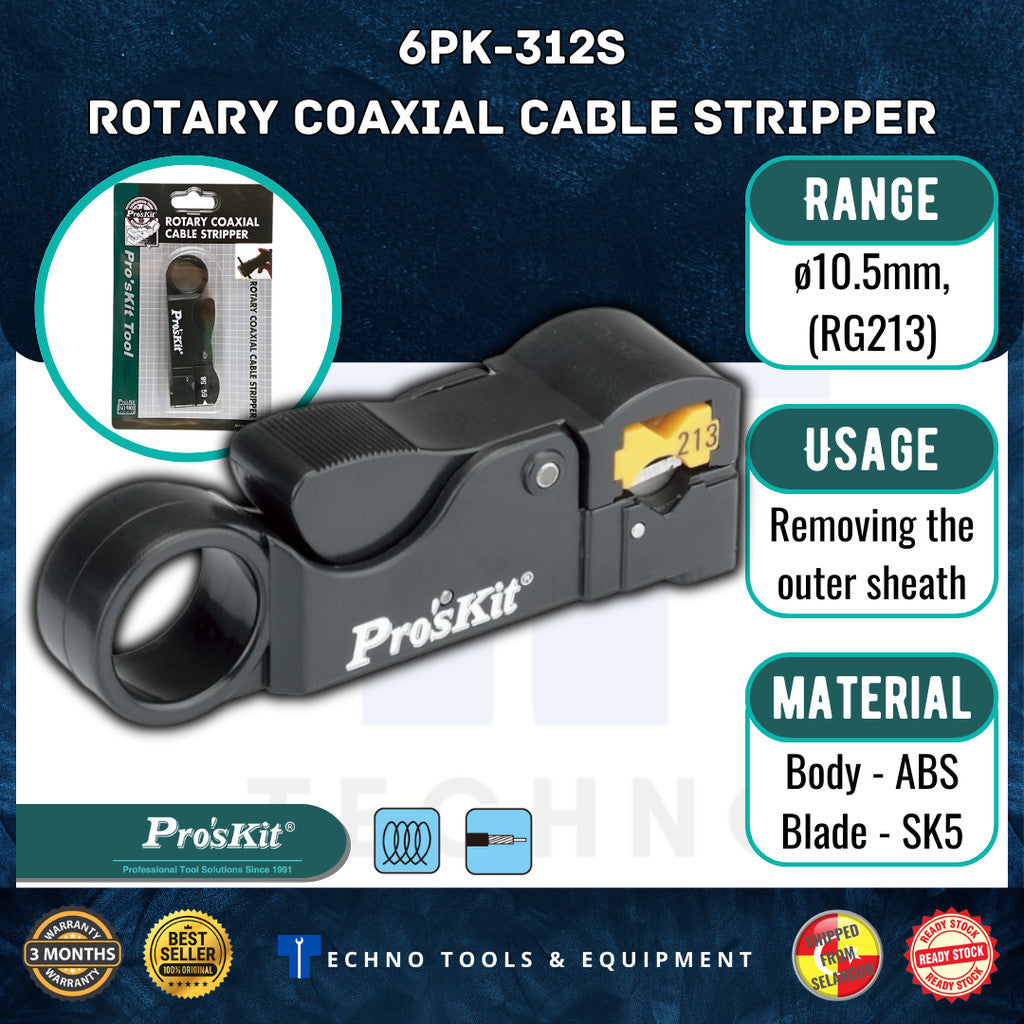 Pro'skit 6PK-312S Rotary Coaxial Cable Stripper (For Big Cable O.D Aro ...