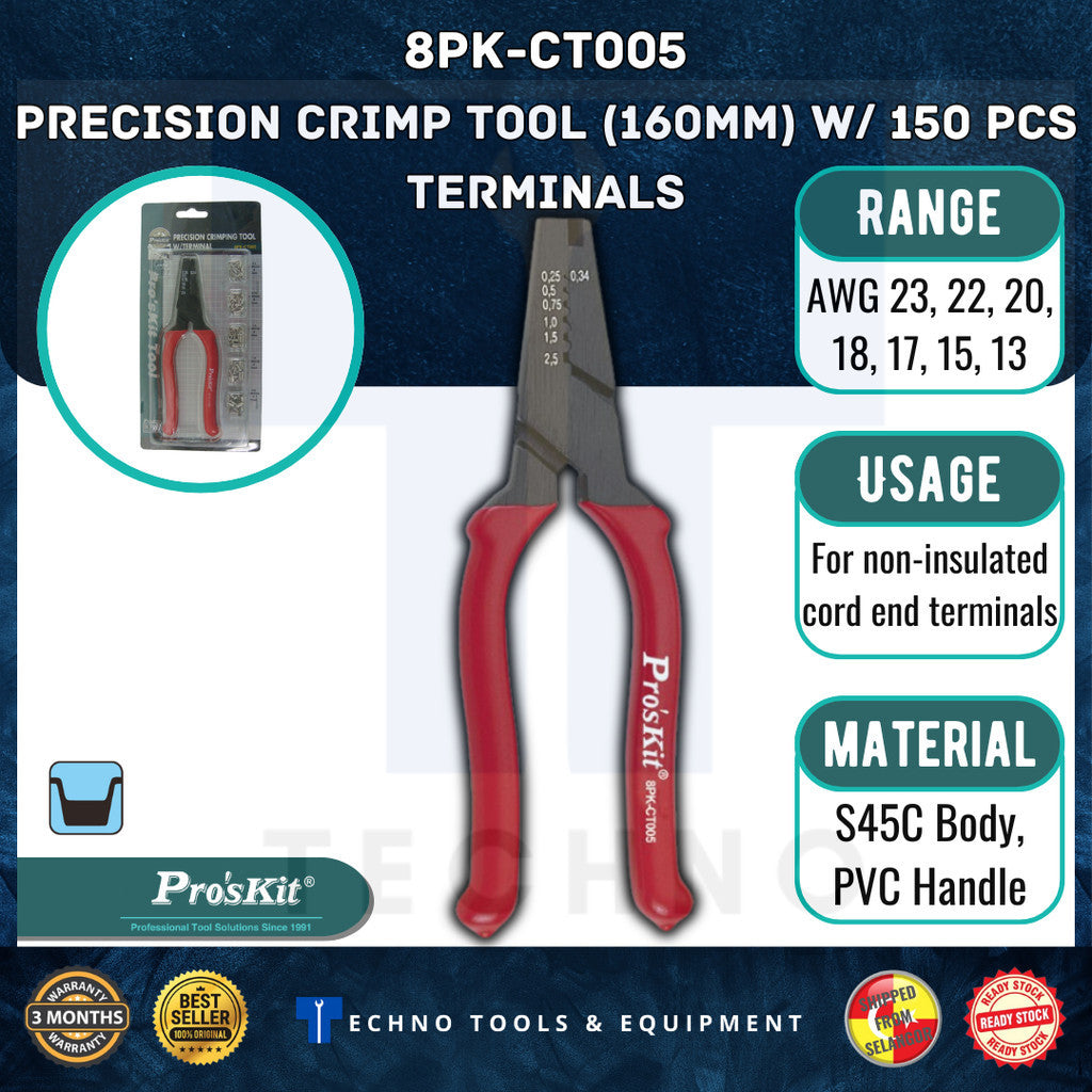 Pro'sKit 8PK-CT005 Precision Crimp Tool with 150pcs Terminals – Techno ...