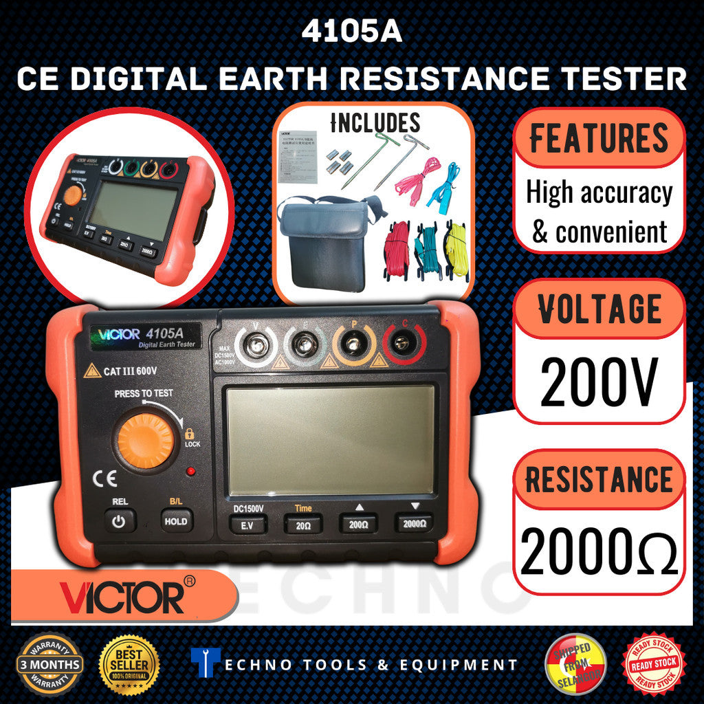 VICTOR 4105A CE Digital Earth Resistance Tester – Techno Tools & Equipment