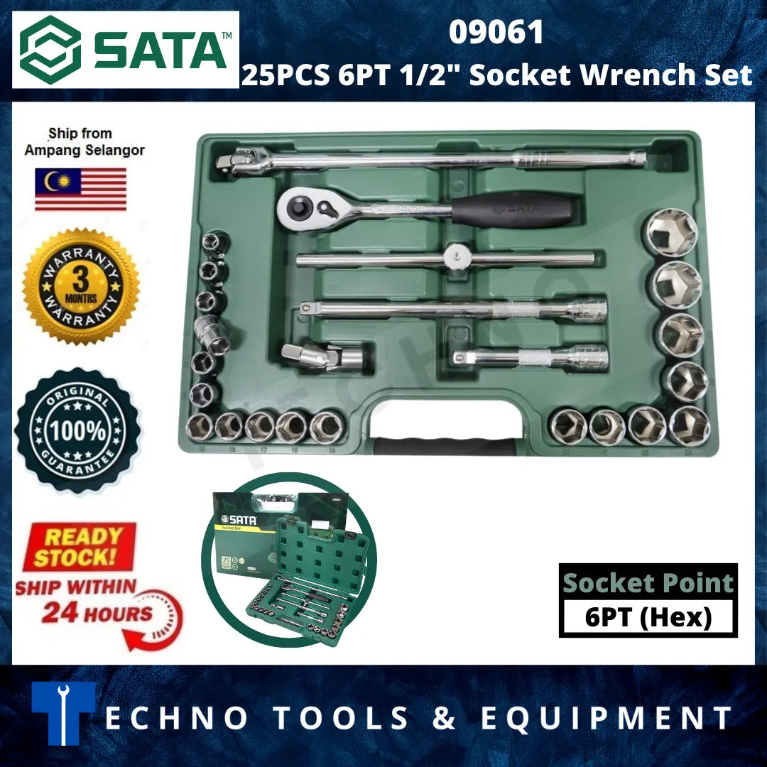 SATA 09061 25PCS 6PT 1/2" Socket Wrench Set – Techno Tools & Equipment