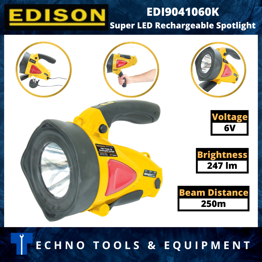EDISON EDI9041060K Super LED Rechargeable Spotlight – Techno Tools ...