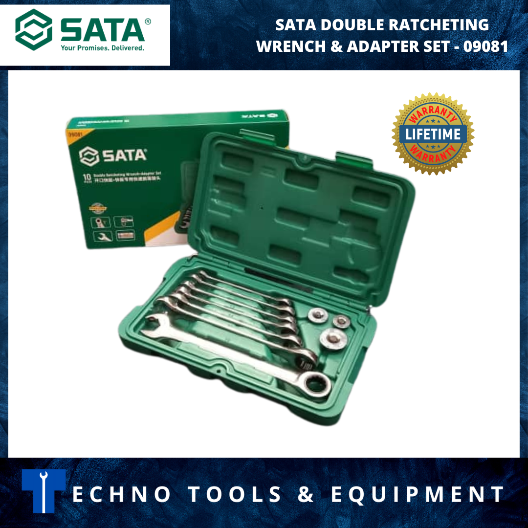 SATA 09081 10PCS DOUBLE RATCHETING WRENCH & ADAPTER SET – Techno Tools ...
