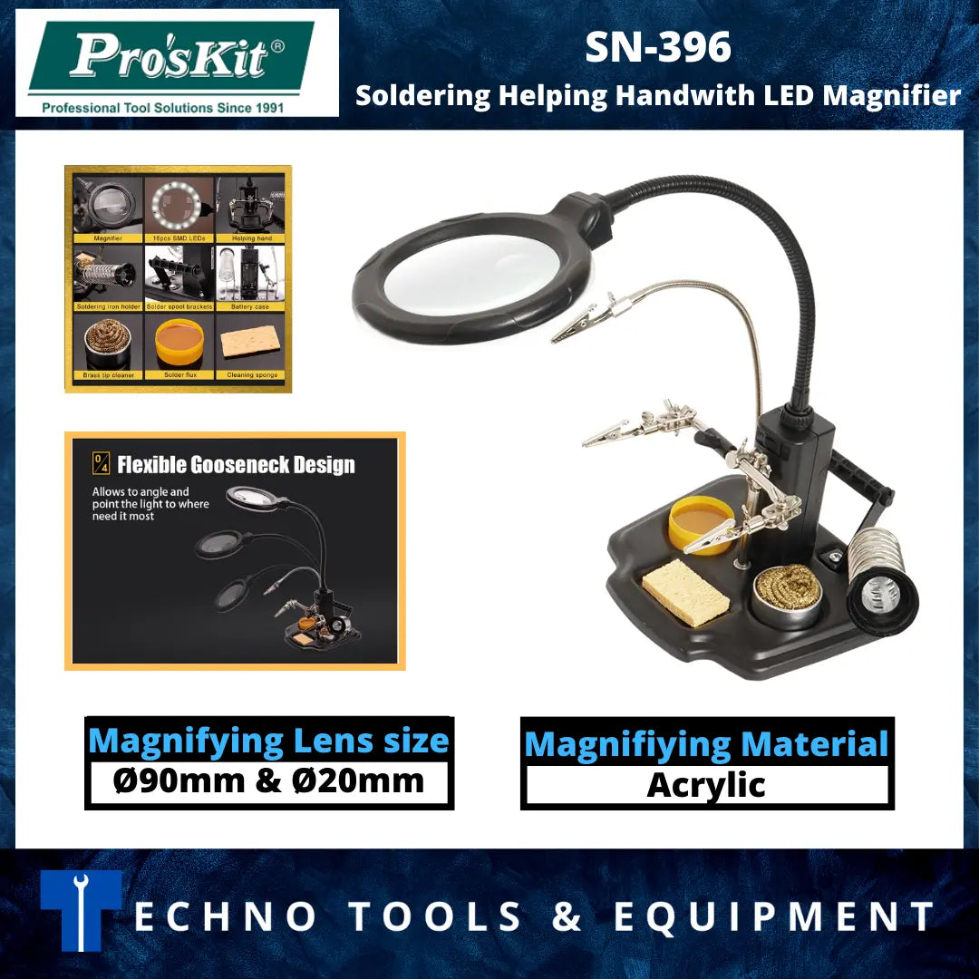 PRO'SKIT SN-396 Soldering Helping Handwith LED Magnifier – Techno Tools ...