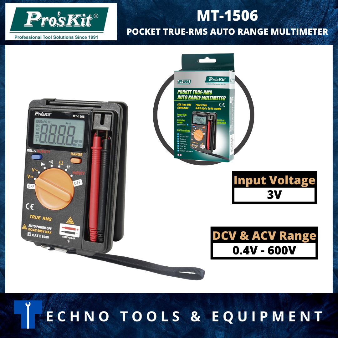 PRO'SKIT MT-1506 Pocket True-RMS Auto Range Multimeter – Techno Tools ...