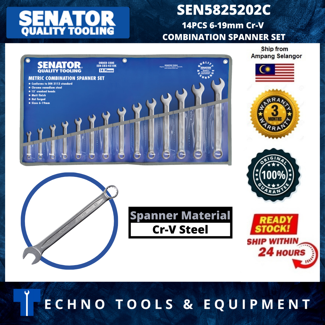 SENATOR SEN5825202C 14PCS 6-19mm Cr-V COMBINATION SPANNER SET – Techno ...