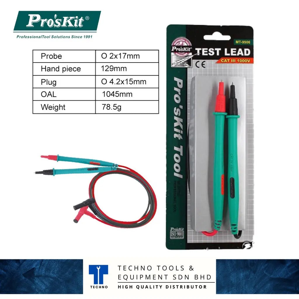 ProsKit MT-9906 Meter Test Lead - CAT III 1,000V 10A – Techno Tools ...