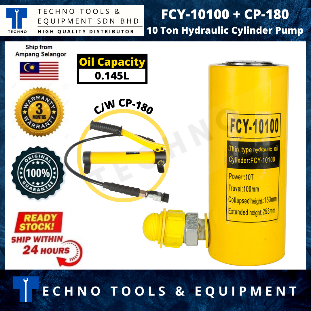 Hydraulic Cylinder FCY-10100 10T Stroke 100mm with CP-180 pump – Techno ...