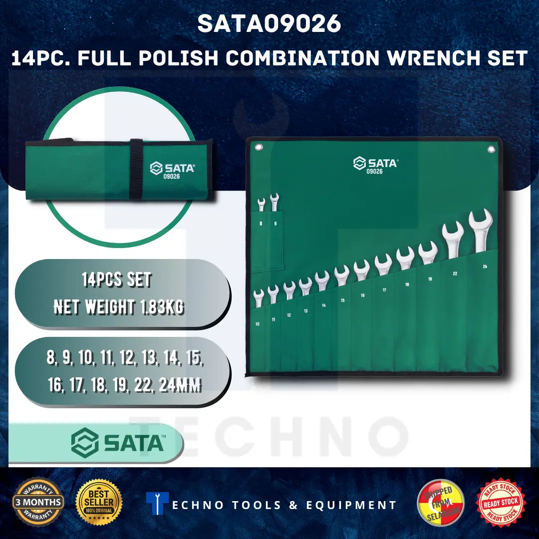 SATA 09026 8-24mm Combination Wrench Set 14PCE 3kg – Techno Tools ...