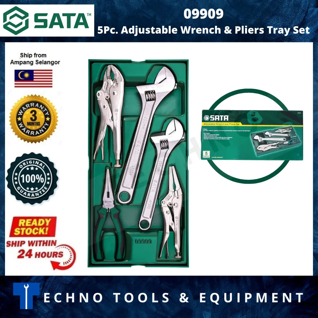 SATA 09909 5Pc. Adjustable Wrench & Pliers Tray Set – Techno Tools ...