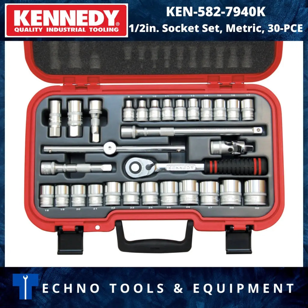 KENNEDY KEN5827940K 1/2in. Socket Set, Metric, 30-PCE KEN-582-7940K ...