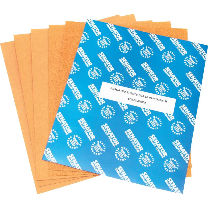 SENATOR ASSORTED SHEETS GLASS PAPER (PK-5) SEN-200-8100K – Techno Tools ...