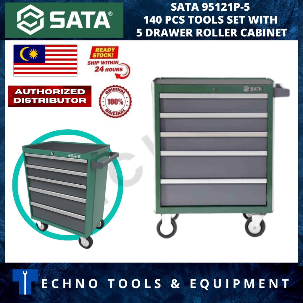 SATA 95121P-5 140 PCS TOOLS SET WITH 5 DRAWER ROLLER CABINET – Techno ...